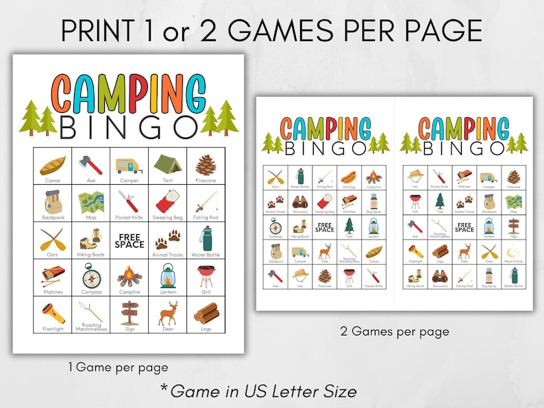 Camping Bingo Cards Printable Game, Camping Party Game, Camping ...