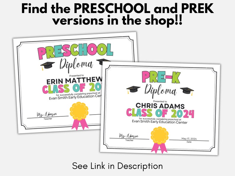 Editable Kindergarten Diploma Template, Kindergarten Graduation ...