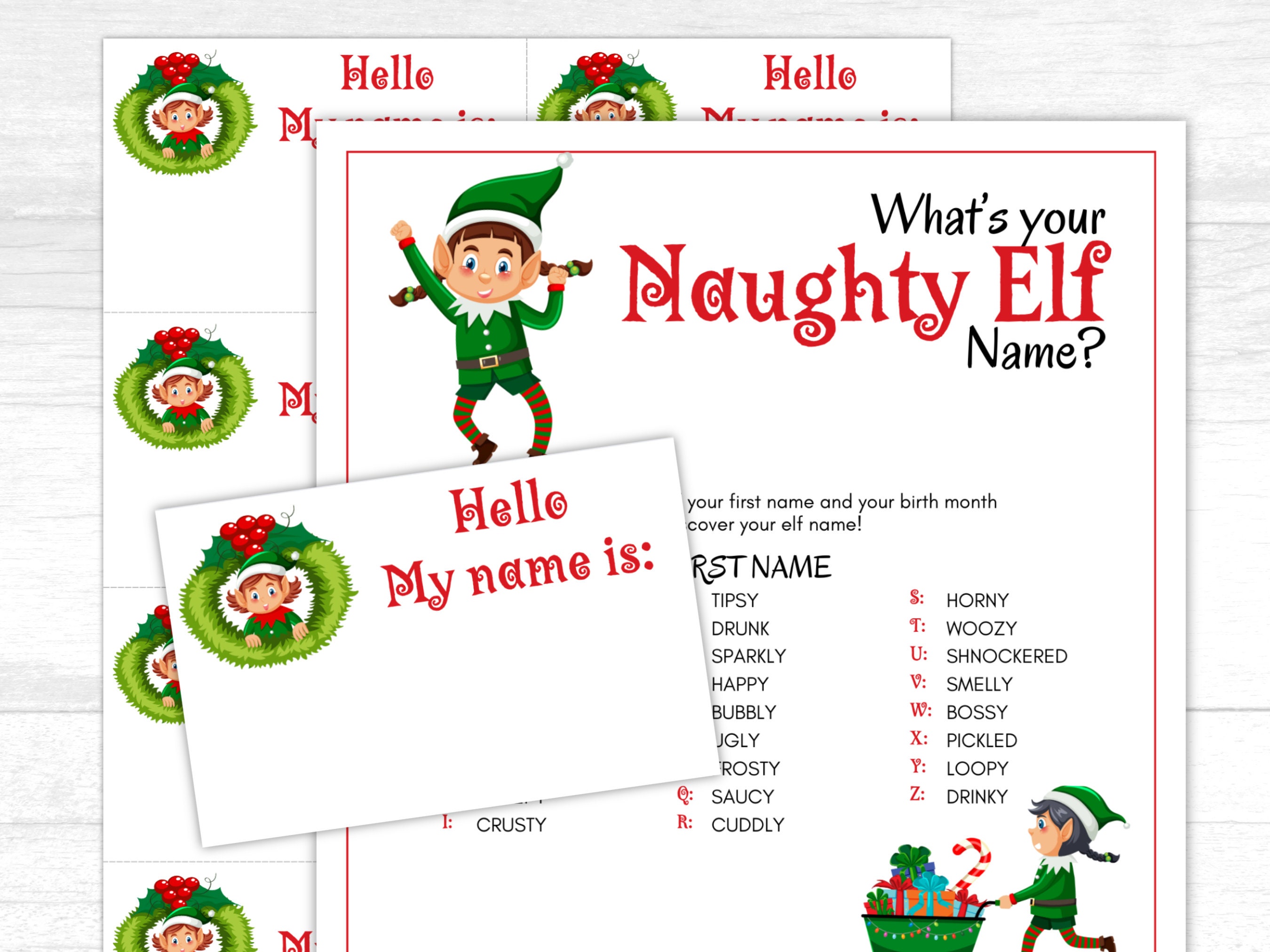 What's Your Naughty Elf Name Game, Elf Party Game, Ugly Sweater Game ...