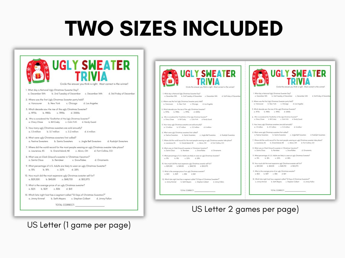 Ugly Sweater Party Trivia Game, Ugly Sweater Party Games, Office Party ...