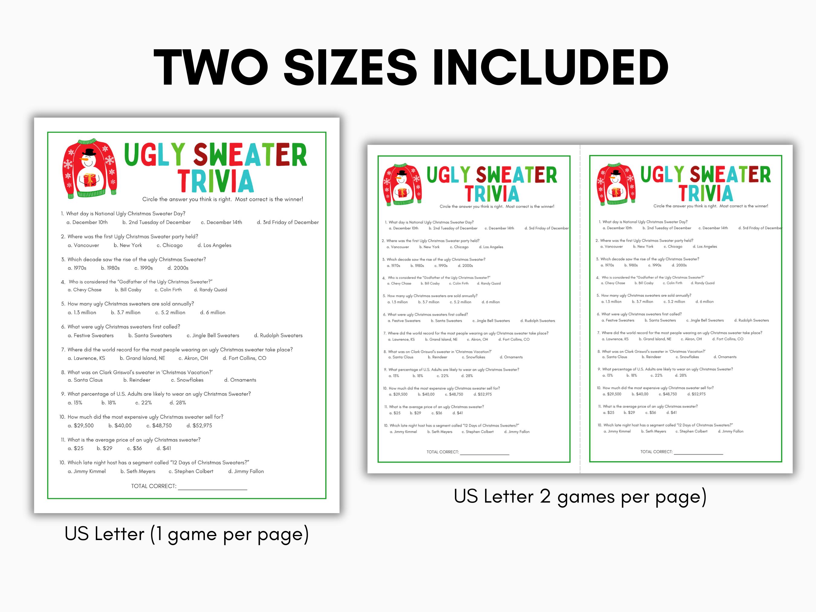 Ugly Sweater Party Trivia Game, Ugly Sweater Party Games, Office Party ...