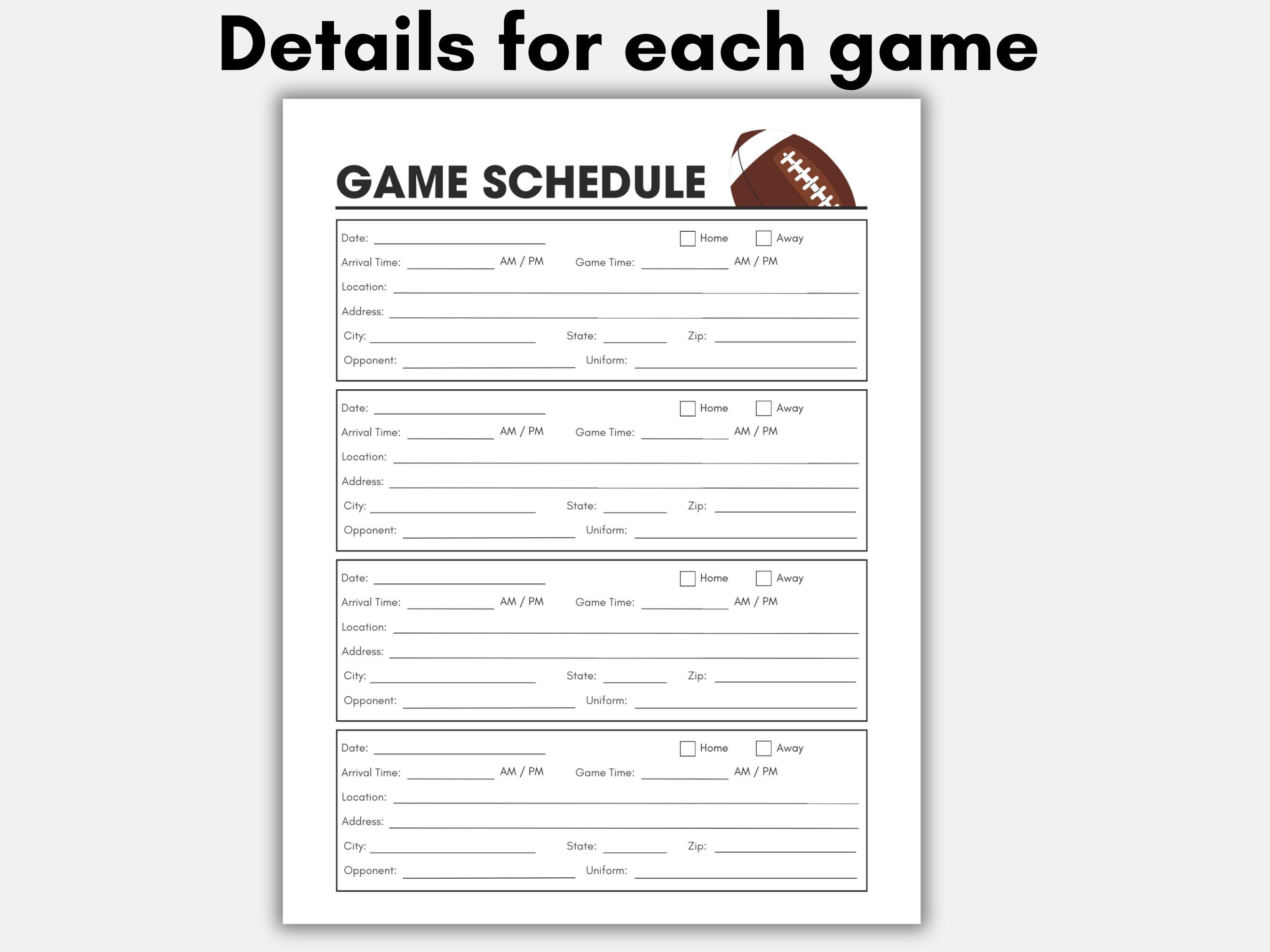 Editable Football Game Schedule Template, Football Schedule Template ...