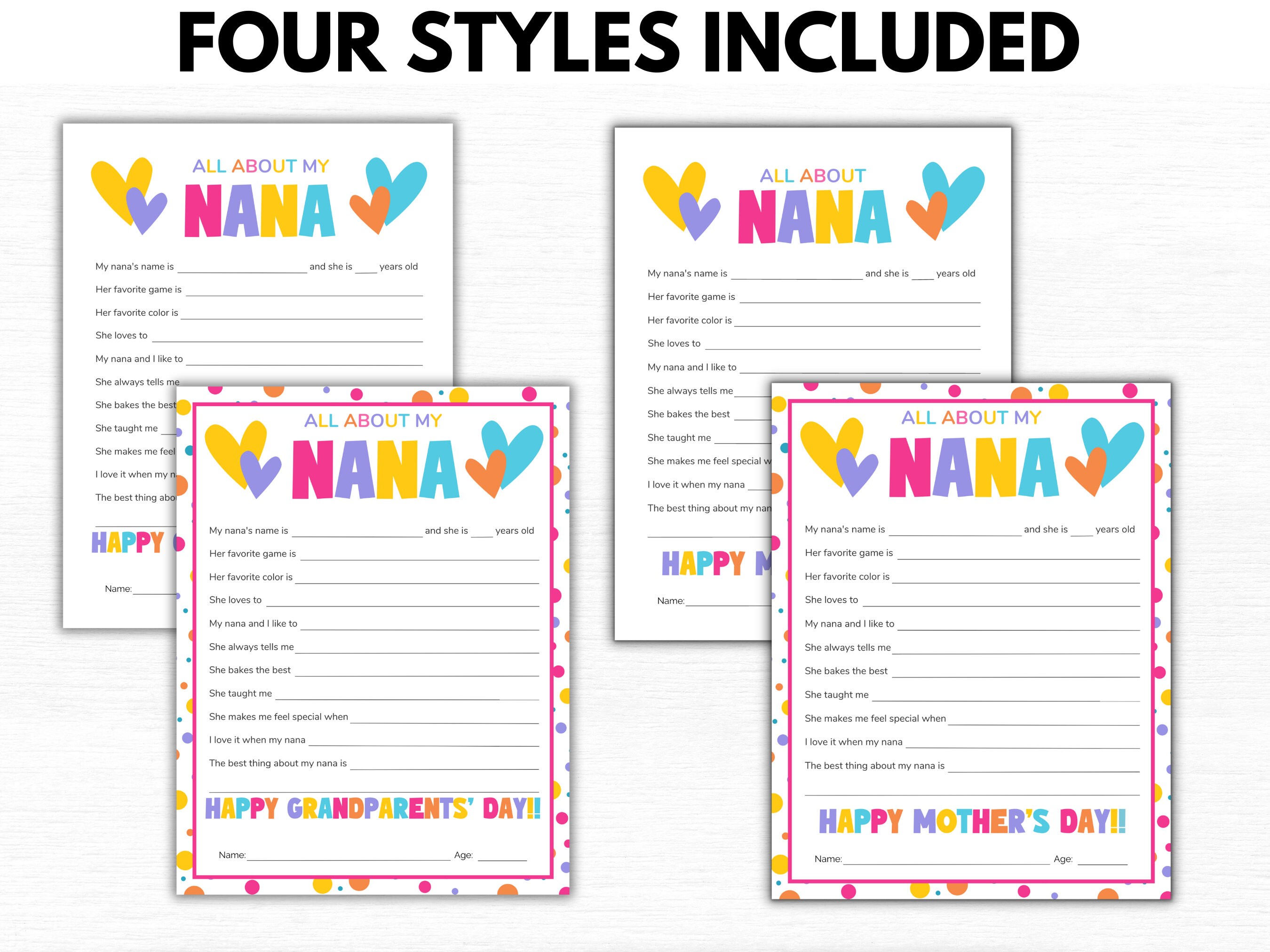 All About My Nana Printable, Grandma Mother's Day Gift, All About ...