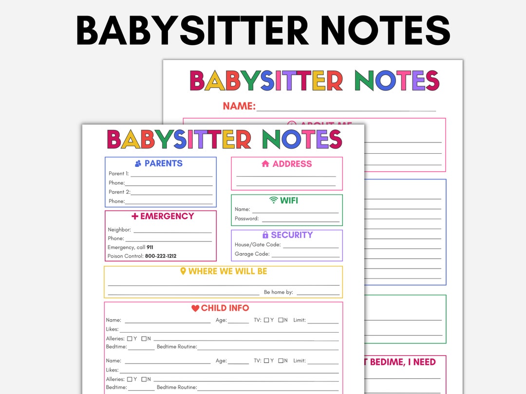 Babysitter Information Sheet Babysitter Checklist Printable - Etsy