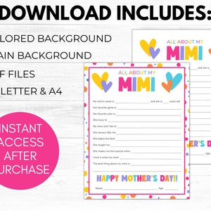 All About My Mimi Printable Grandma Mother's Day Gift - Etsy