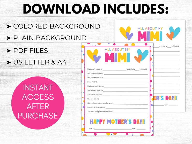 All About My Mimi Printable Grandma Mother's Day Gift - Etsy