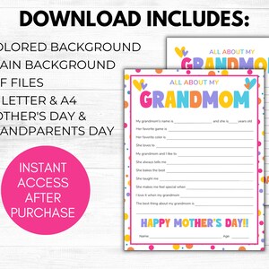 All About My Grandmom Printable, Grandma Mother's Day Gift, All About ...