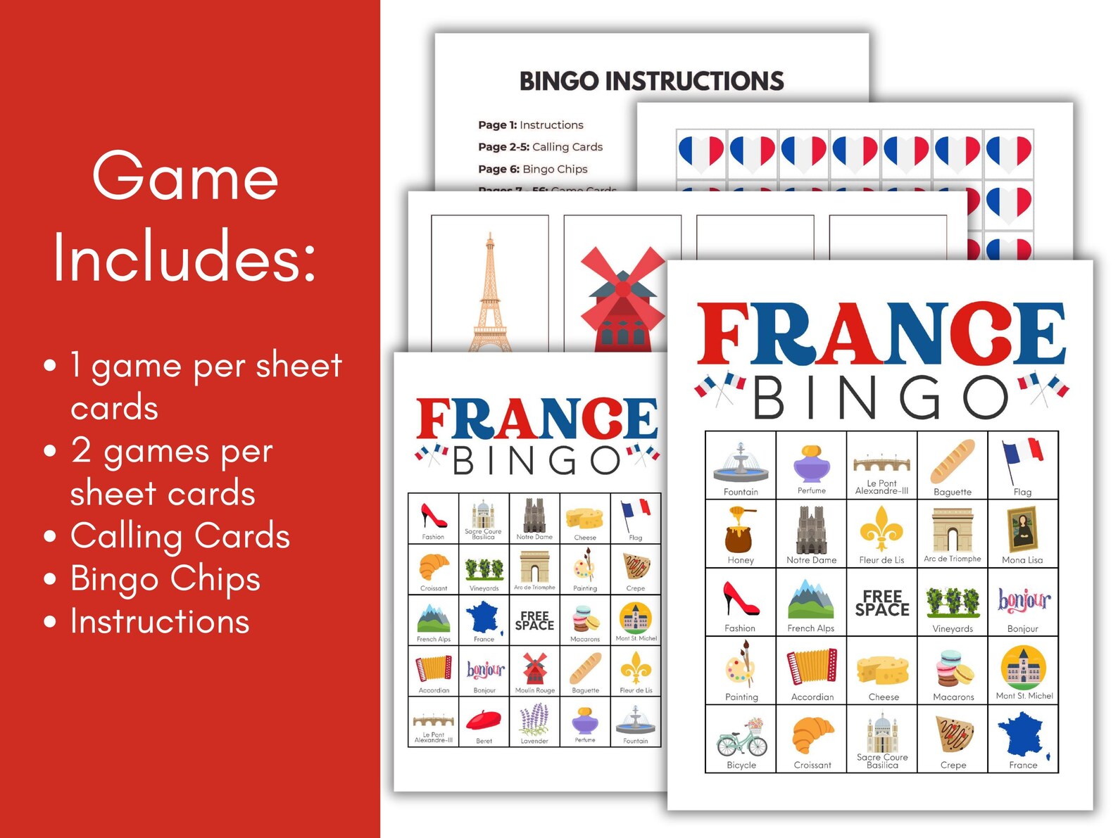 France Bingo, France Bingo Cards Printable Game, Paris France Travel ...