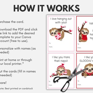 Sloth Valentine Card Printable, Kids Classroom Valentines, Instant ...