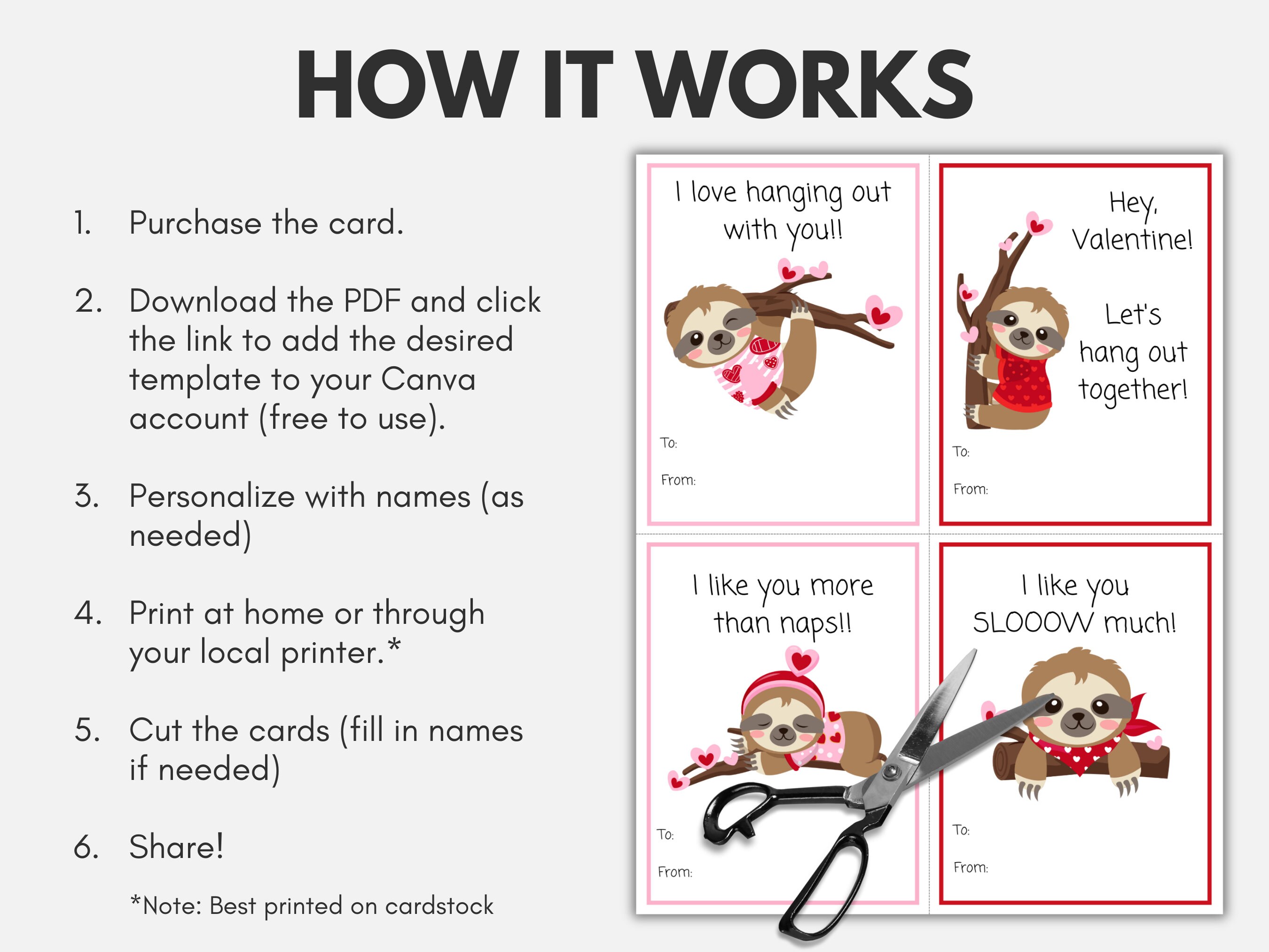 Sloth Valentine Card Printable, Kids Classroom Valentines, Instant ...