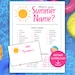 What's Your Summer Name Game With Sign and Name Tags, Summer Name ...