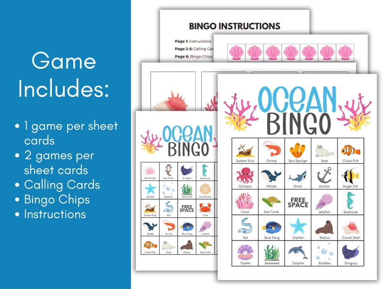 Ocean Bingo, Under the Sea Bingo, 30 Printable Ocean Bingo Cards ...