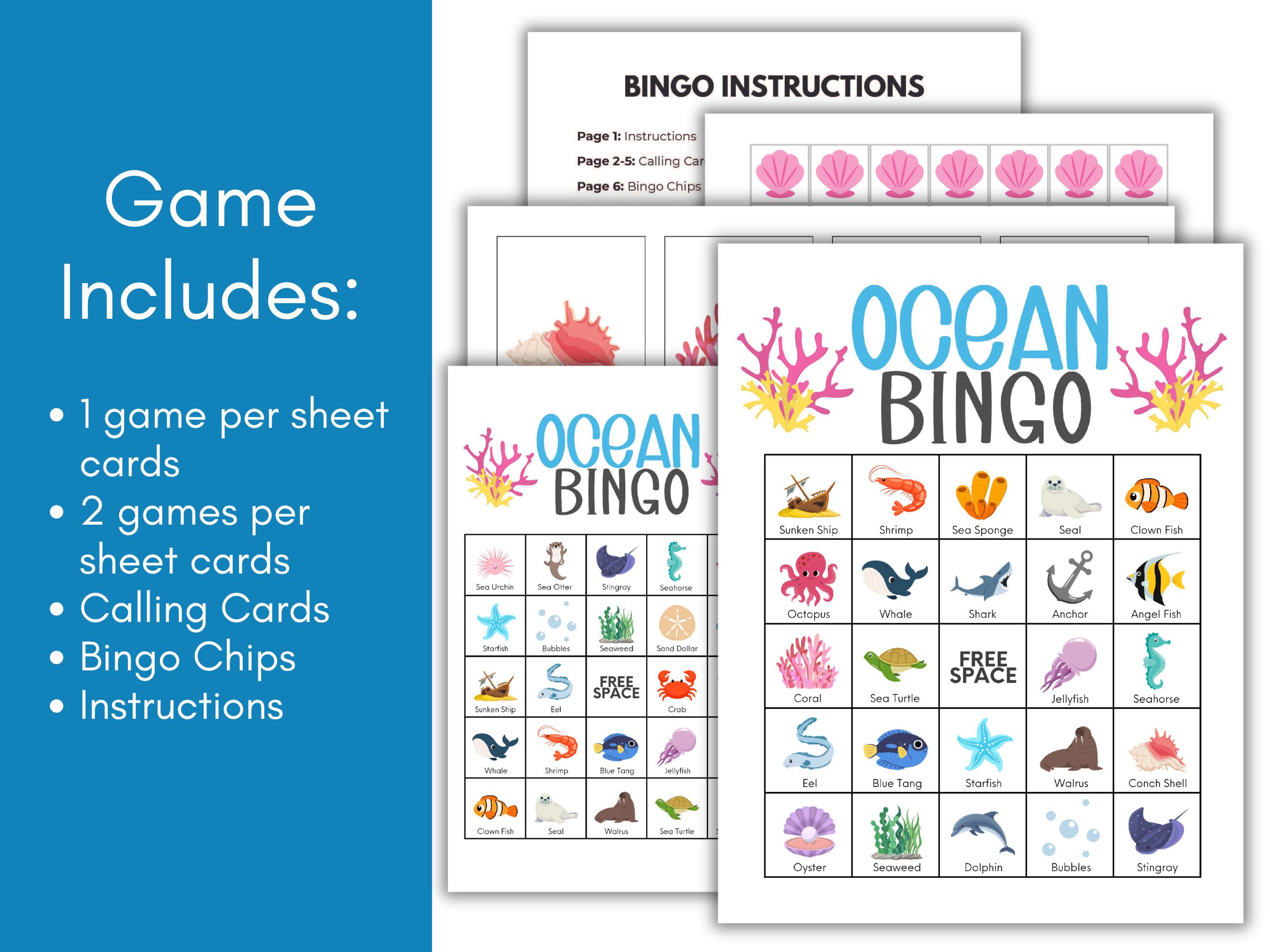 Ocean Bingo, Under the Sea Bingo, 30 Printable Ocean Bingo Cards ...