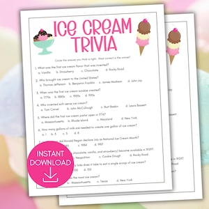 Ice Cream Trivia Game, Printable Ice Cream Party Game, Summer Activity ...