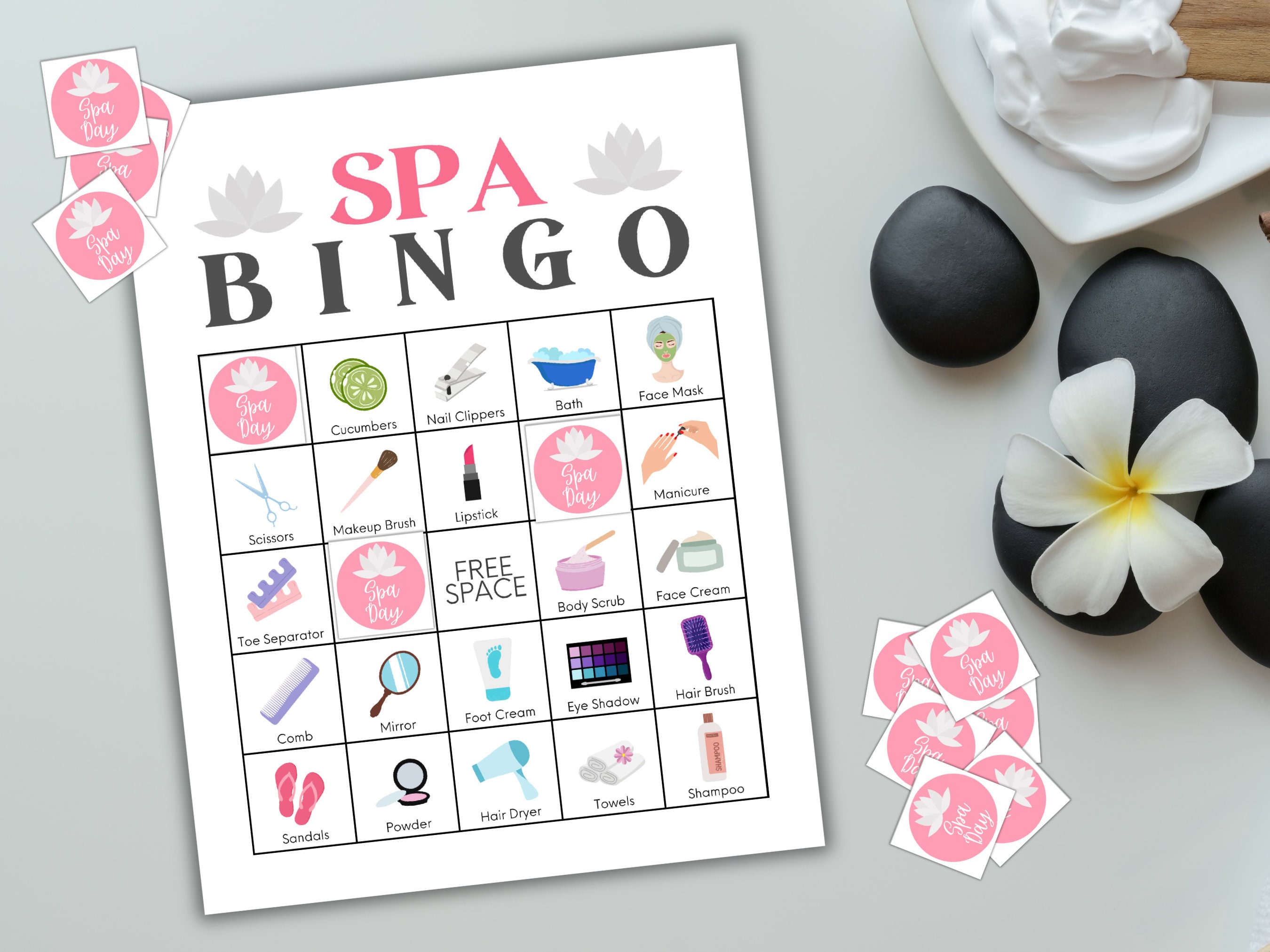 Spa Bingo, Spa Bingo Card, Printable Bingo Cars, Spa Party Game, Girls ...
