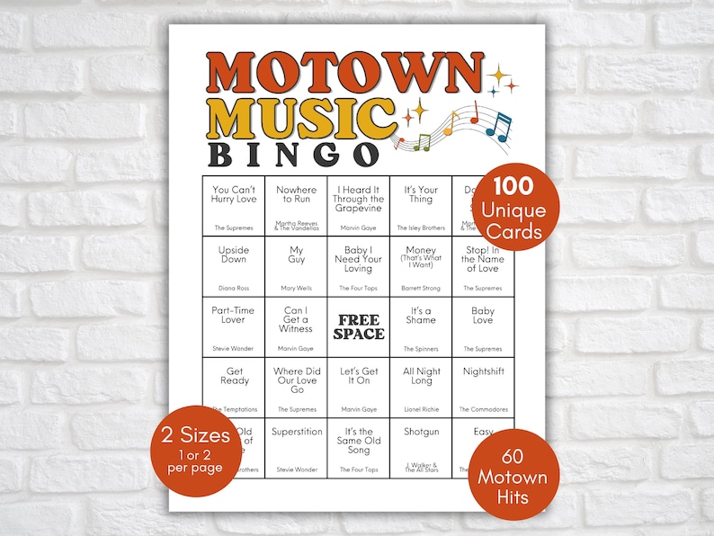 Motown Music Bingo, Oldies Music Bingo, Black History Month, 60s and ...