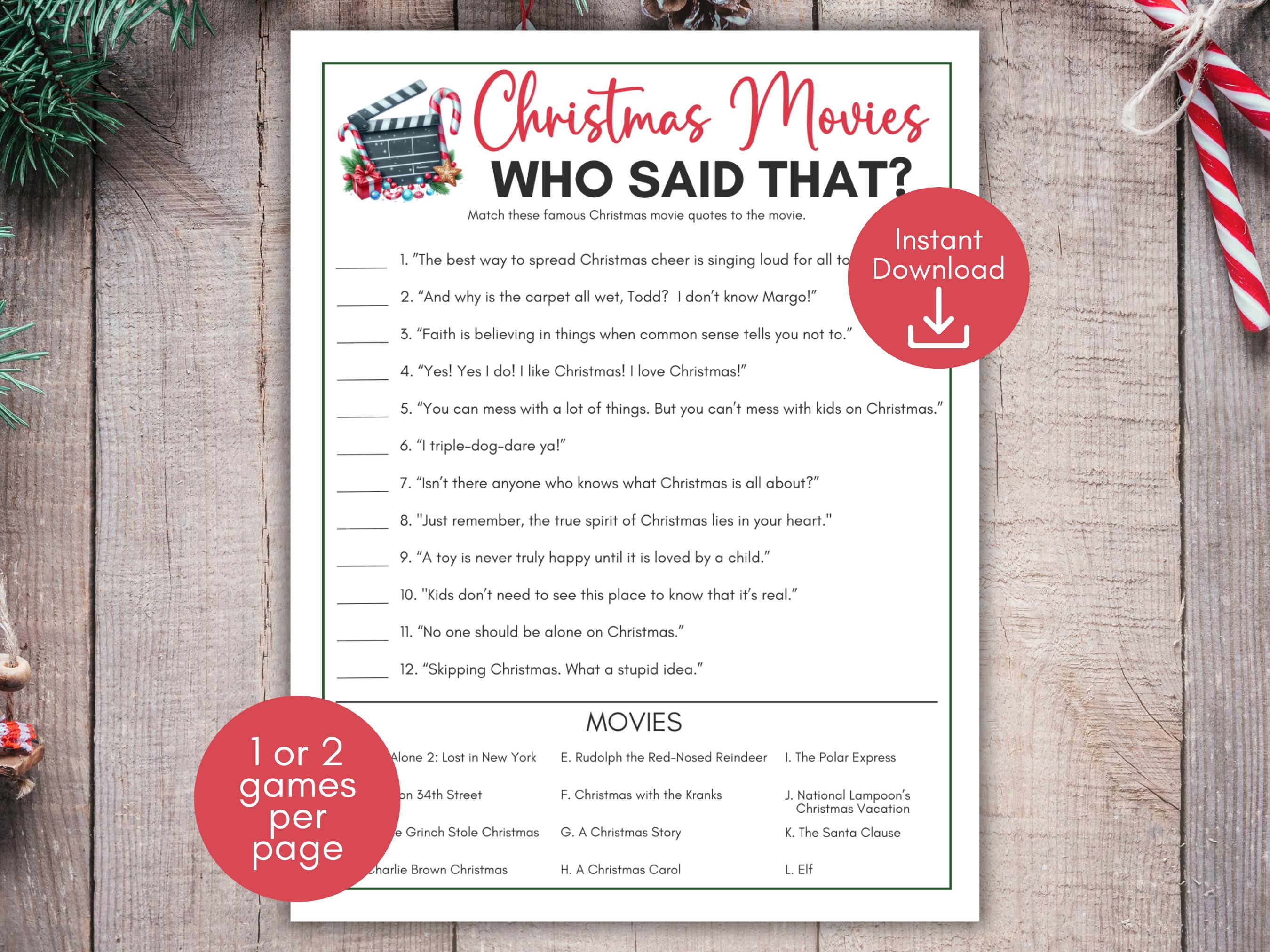 Christmas Movie Quote Trivia Game, Office Holiday Party Game, Christmas ...