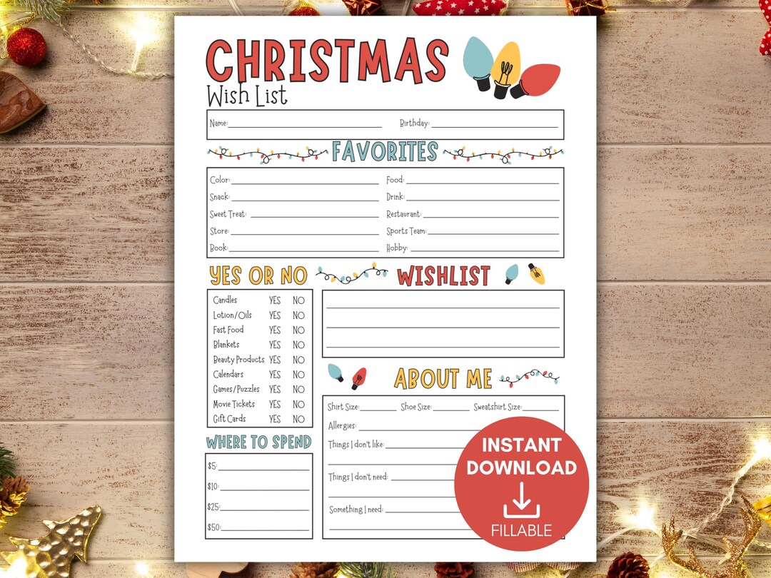 Christmas Wish List, Coworker Secret Santa Questions, Printable ...