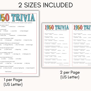1950 Trivia Game, 75th Birthday Game, 1950s Party Trivia Game, Fun ...