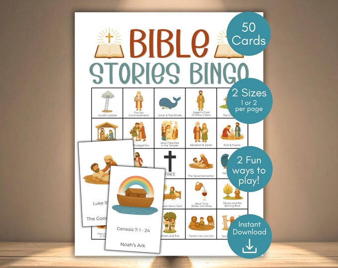 60 Bible Bingo Cards, Bible Stories Bingo, Sunday School Christian ...