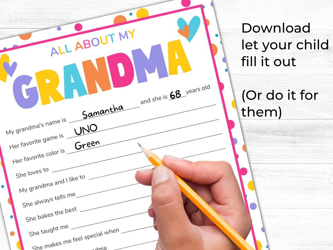 All About My Grandma Printable Grandma Mother's Day Gift - Etsy