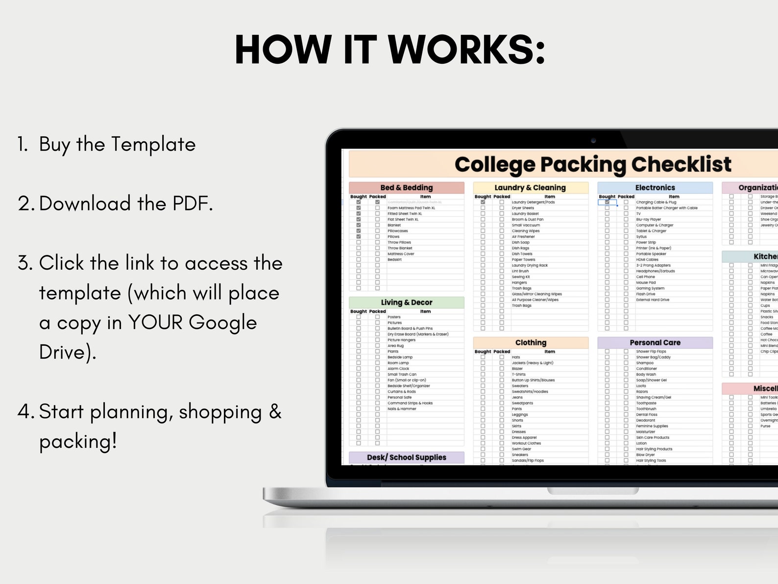 College Packing List, College Dorm Essentials List, Google Sheets ...