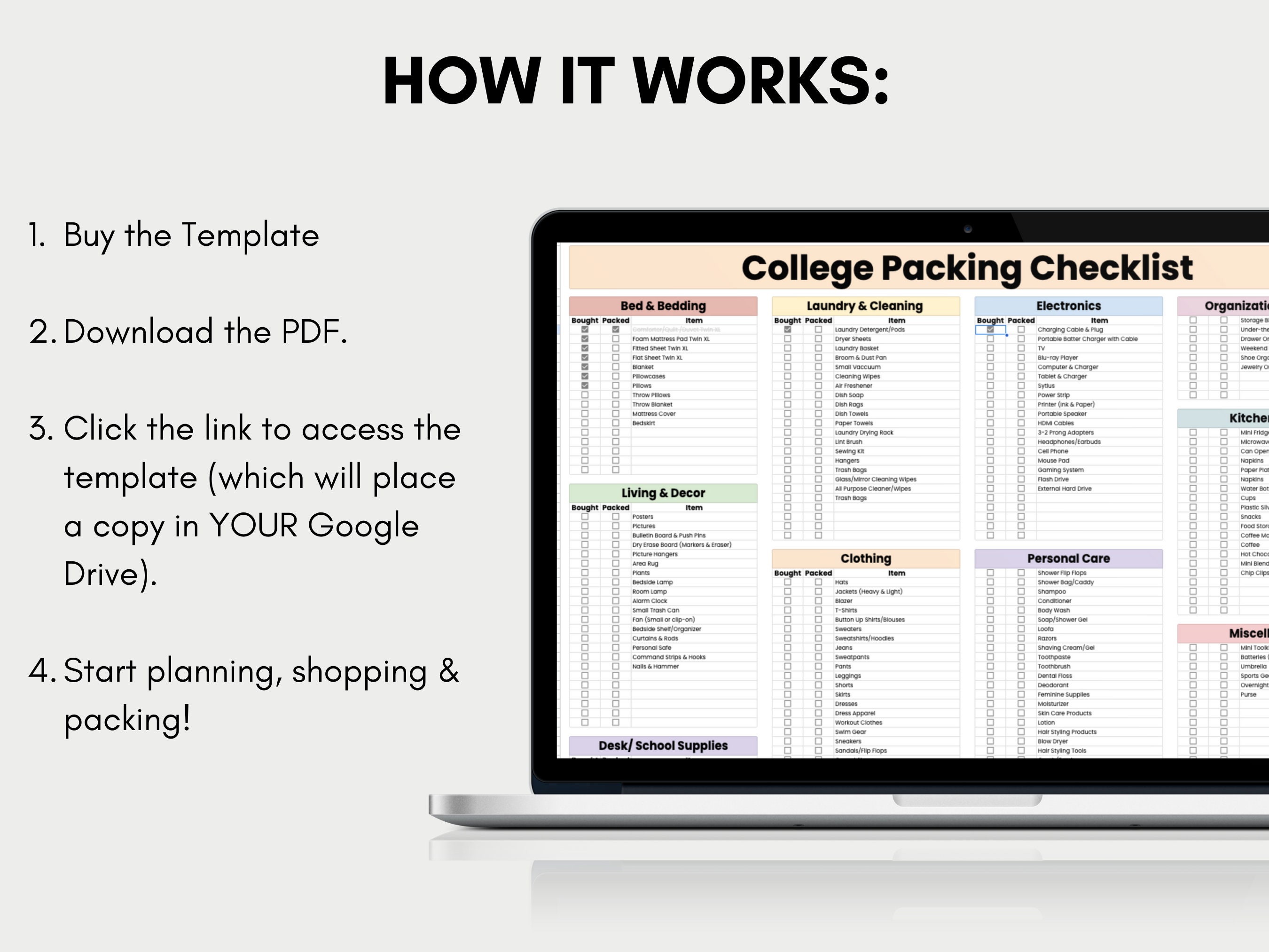 College Packing List, College Dorm Essentials List, Google Sheets ...