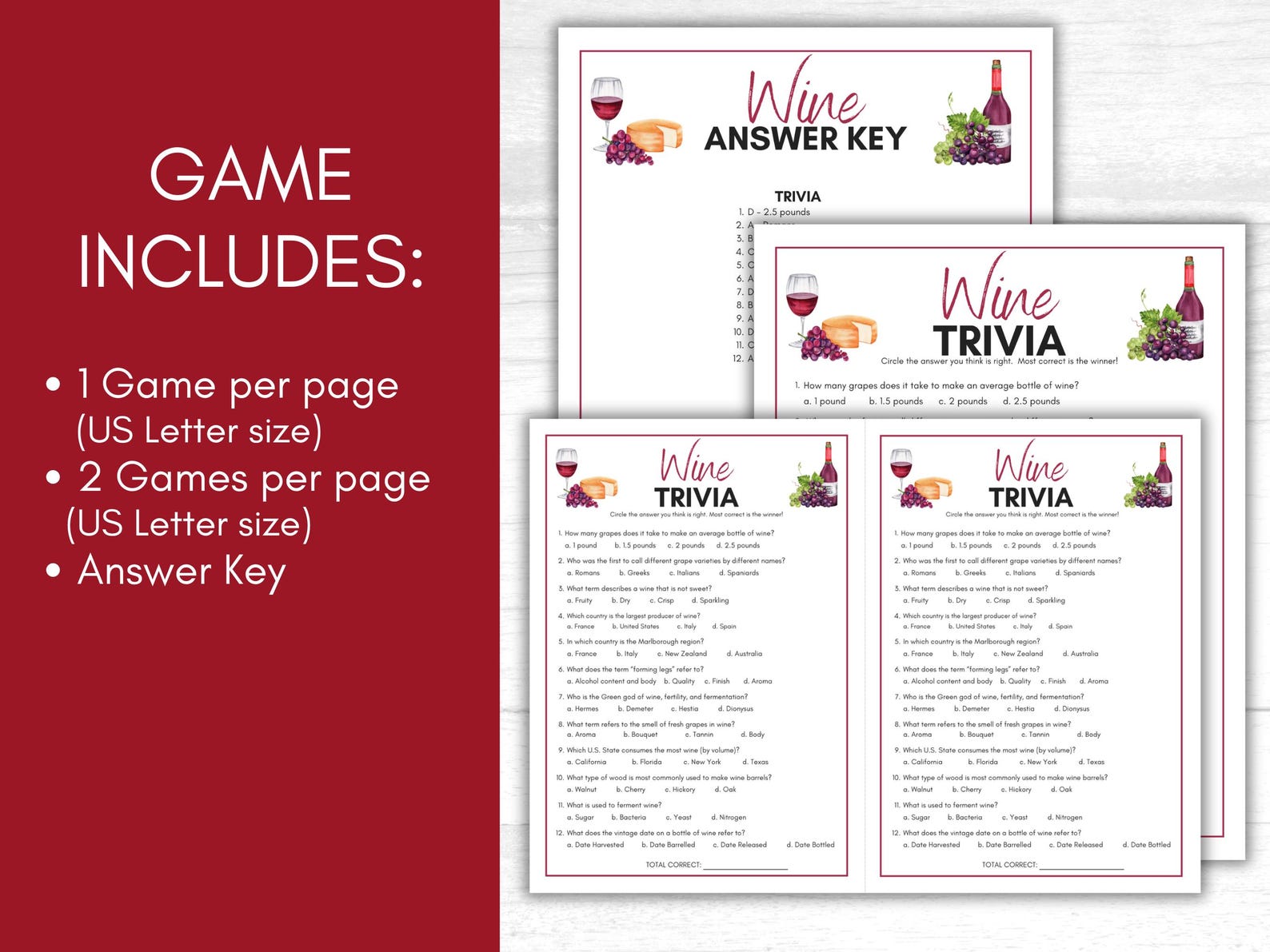 Wine Trivia Game, Printable Wine Tasting Party Game, Wine & Cheese ...