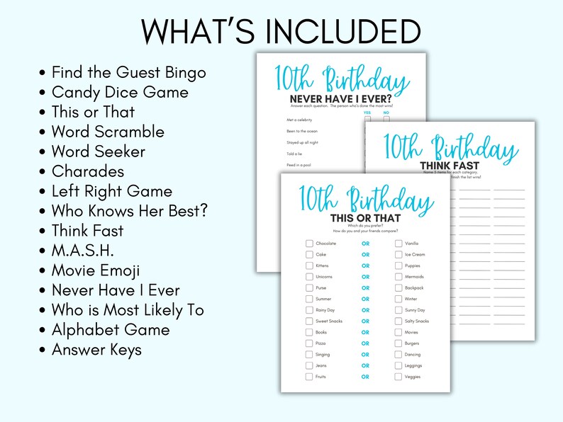 10th Birthday Party Games, 10 Year Old Party Games, Tenth Birthday ...