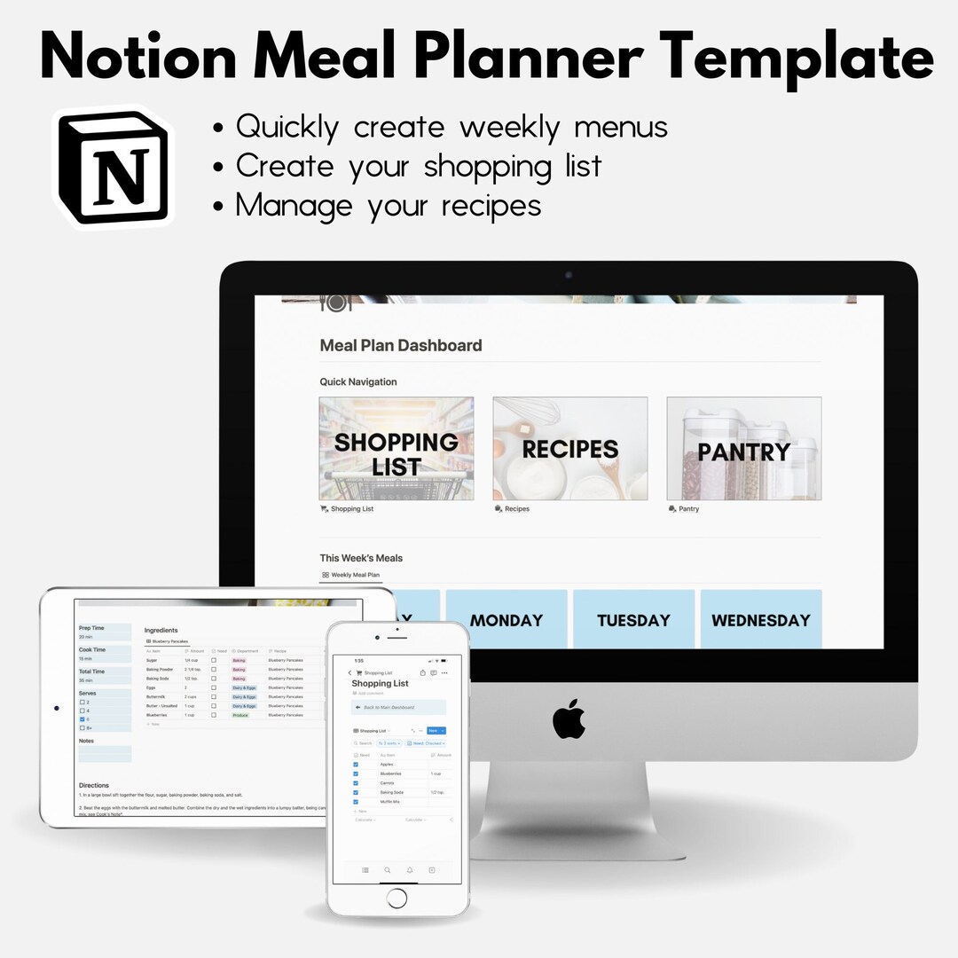 Meal Planner for Notion, Notion Grocery List, Notion Checklist, Meal ...