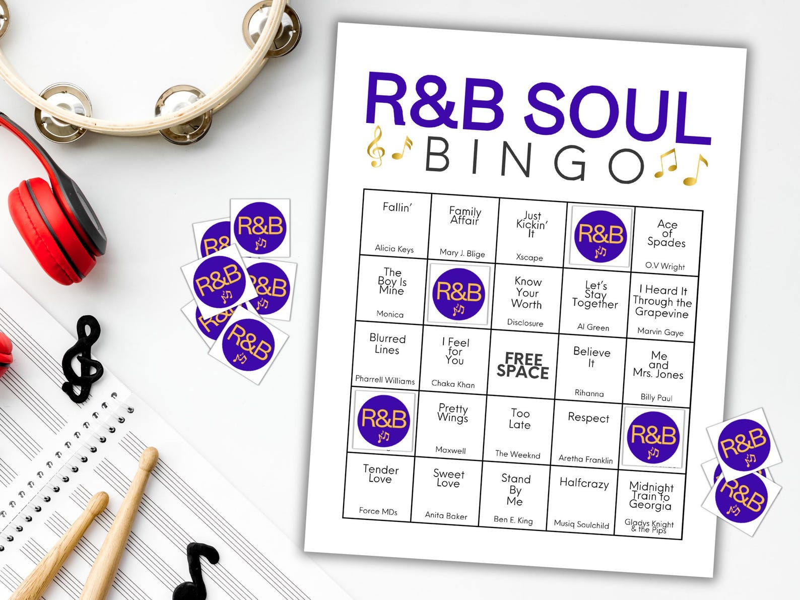 R&B Songs Bingo, RB Music Bingo, Soul Music Bingo, Music Party Activity ...
