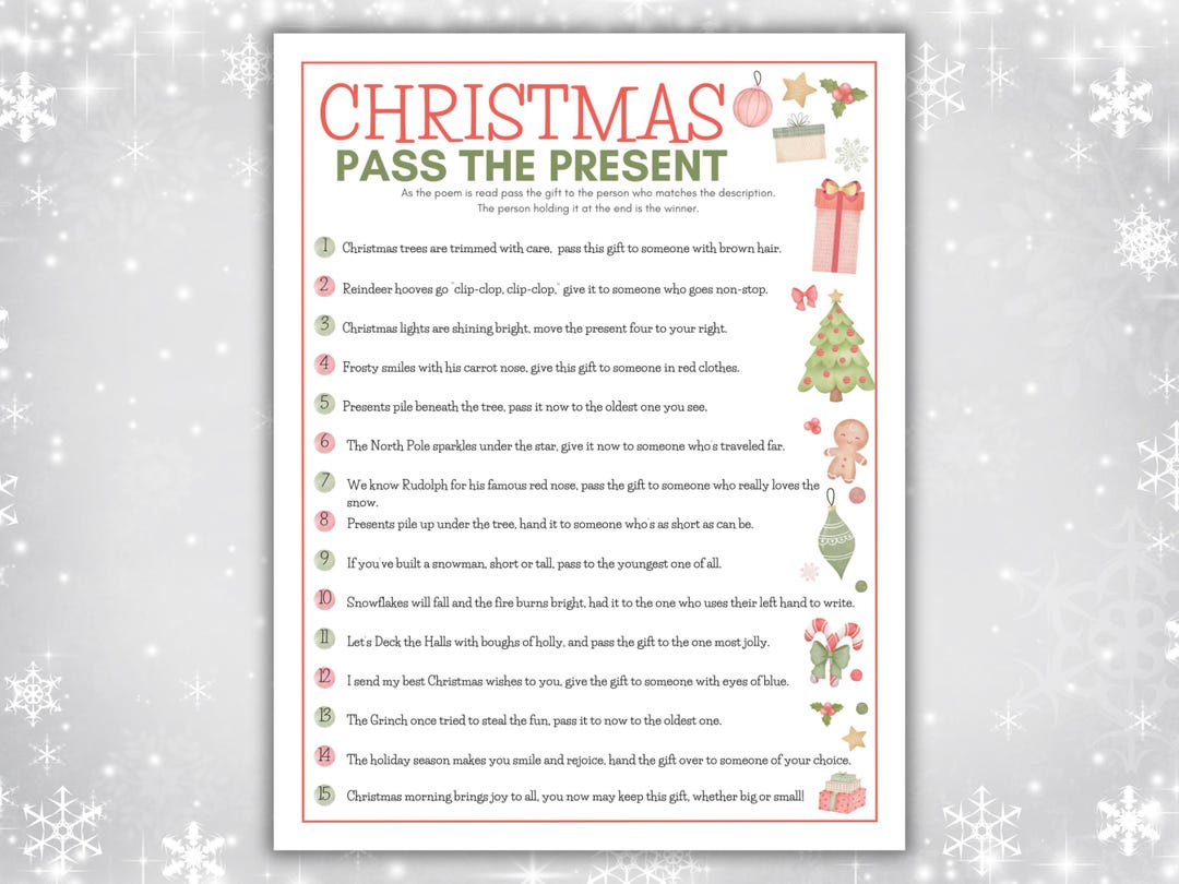 Christmas Pass the Present Game, Christmas Gift Exchange Game, Pass the ...