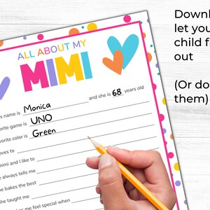All About My Mimi Printable Grandma Mother's Day Gift - Etsy