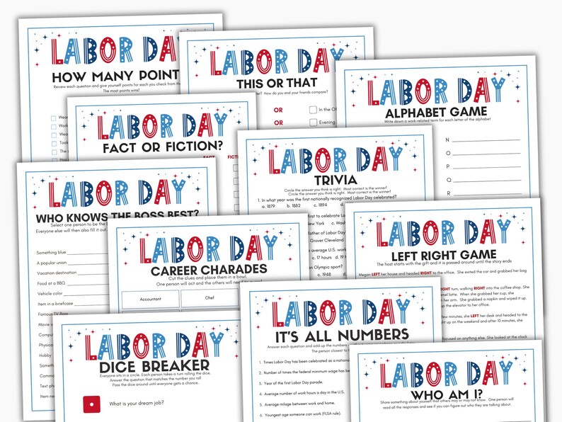 Labor Day Game Bundle, Labor Day Activities, Labor Day Trivia, Labor ...