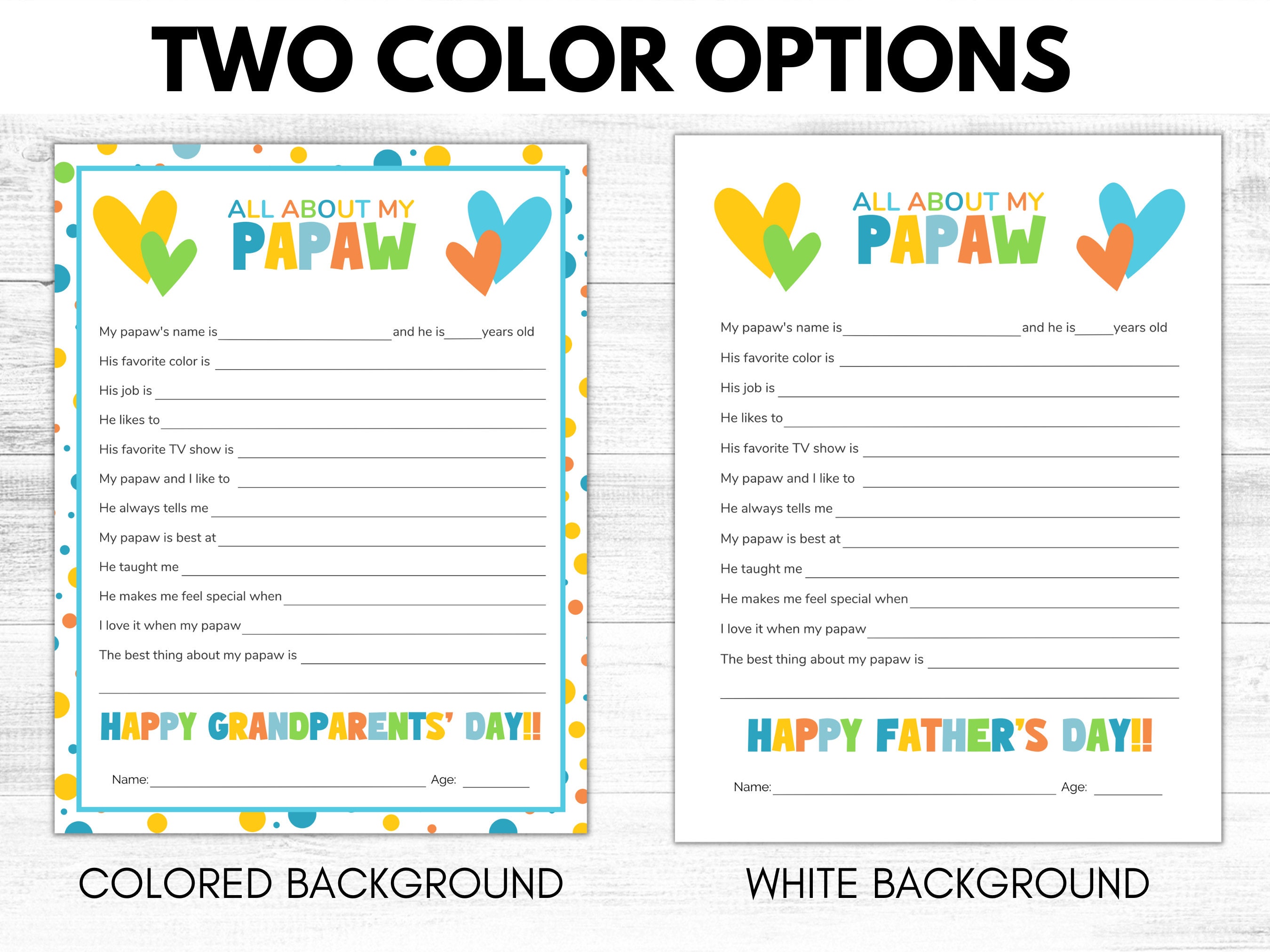 All About My Papaw Printable, Grandpa Father's Day Gift, All About ...
