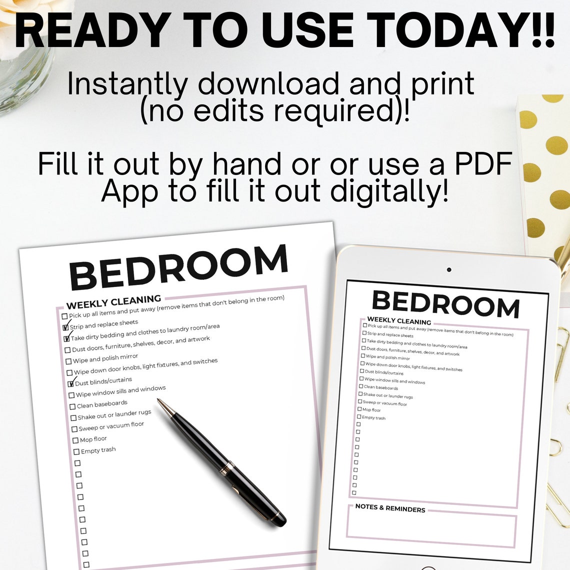 Editable Cleaning Checklist, Weekly Cleaning Checklist, Checklist Room ...