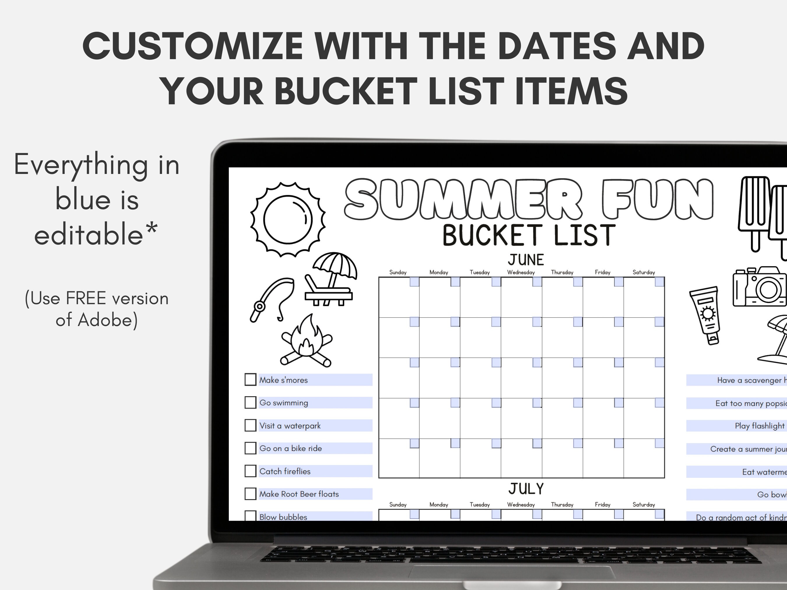 Printable Summer Calendar Poster, Summer Bucket List, Summer of Fun ...