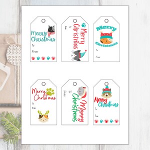Printable Christmas Cat Gift Tags, Kitty Cat Gift Tags, Cat Lover Gift ...