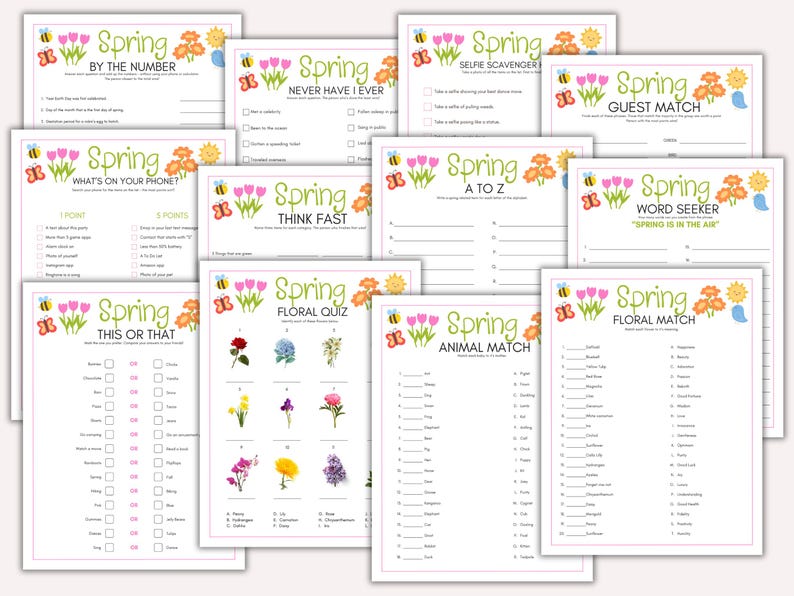 Spring Games Bundle, Printable Spring Party Games, Spring Family Games ...