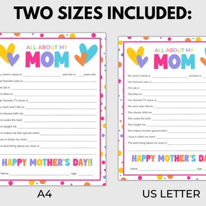 All About My Mom Printable, Mother's Day Gift, All About Mom Keepsake ...