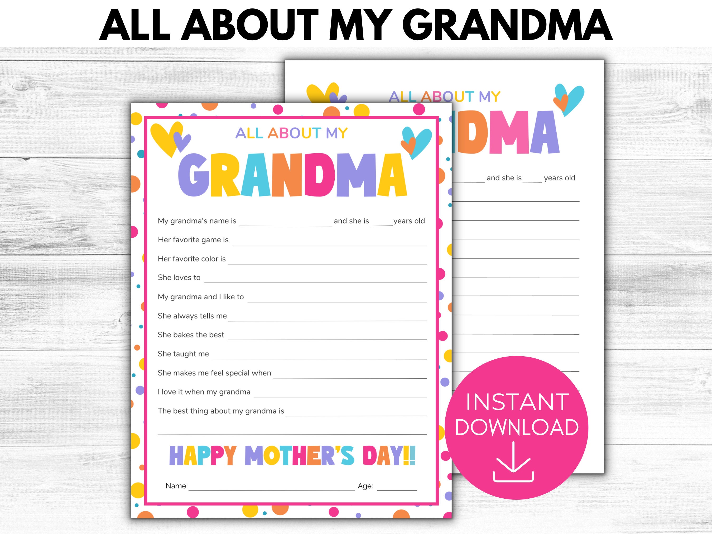 All About My Grandma Printable, Grandma Mother's Day Gift, All About ...