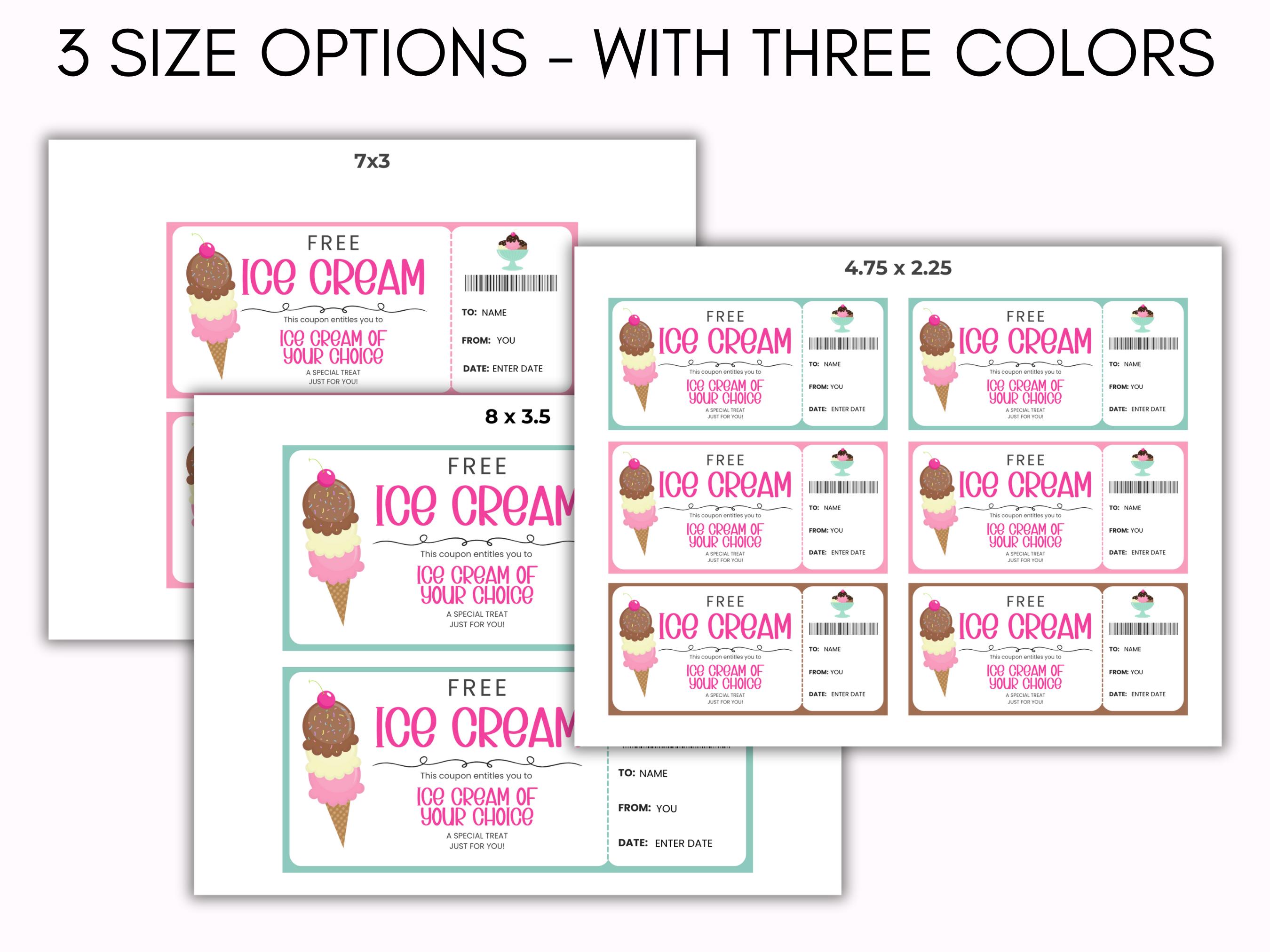 Printable Ice Cream Coupons, Ice Cream Voucher, Editable Ice Cream ...