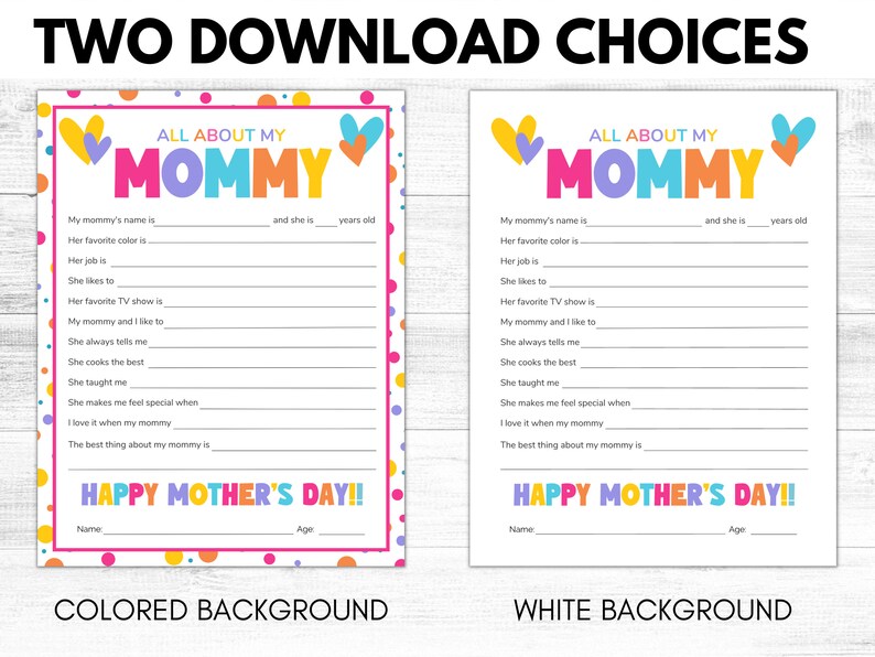 All About My Mommy Printable, Mother's Day Gift, All About Mom Keepsake ...