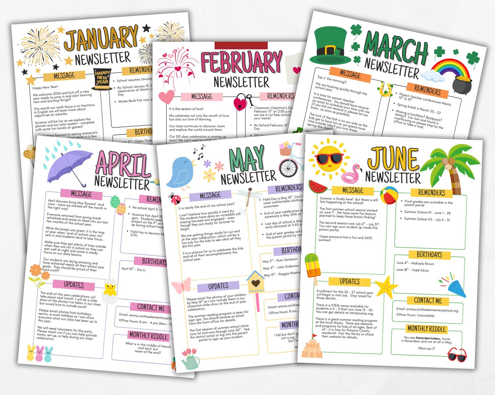 12 Month Newsletter Template, Monthly Classroom Newsletter, Daycare ...