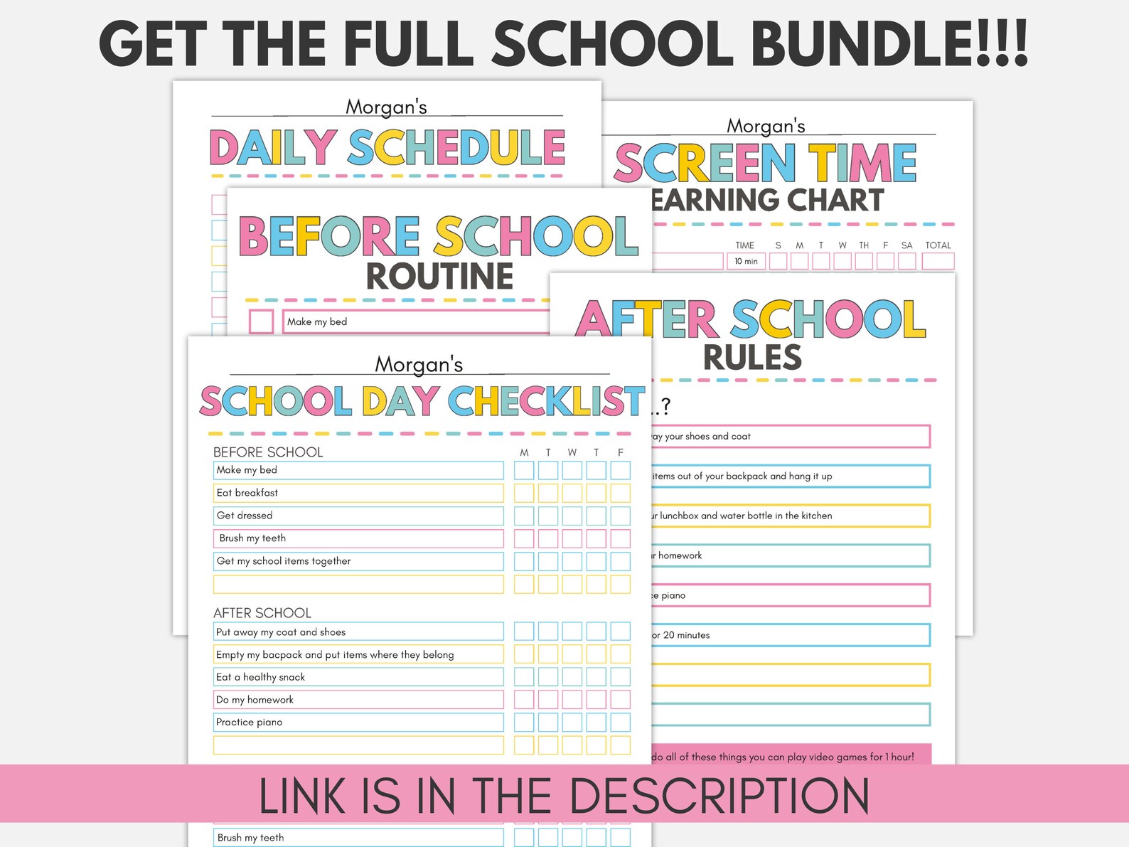 Kids Daily School Checklist, Kids Schedule, Kids Routine ...
