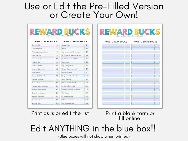 Editable Reward Bucks Printable, Chore Bucks, Printable Mom Bucks ...