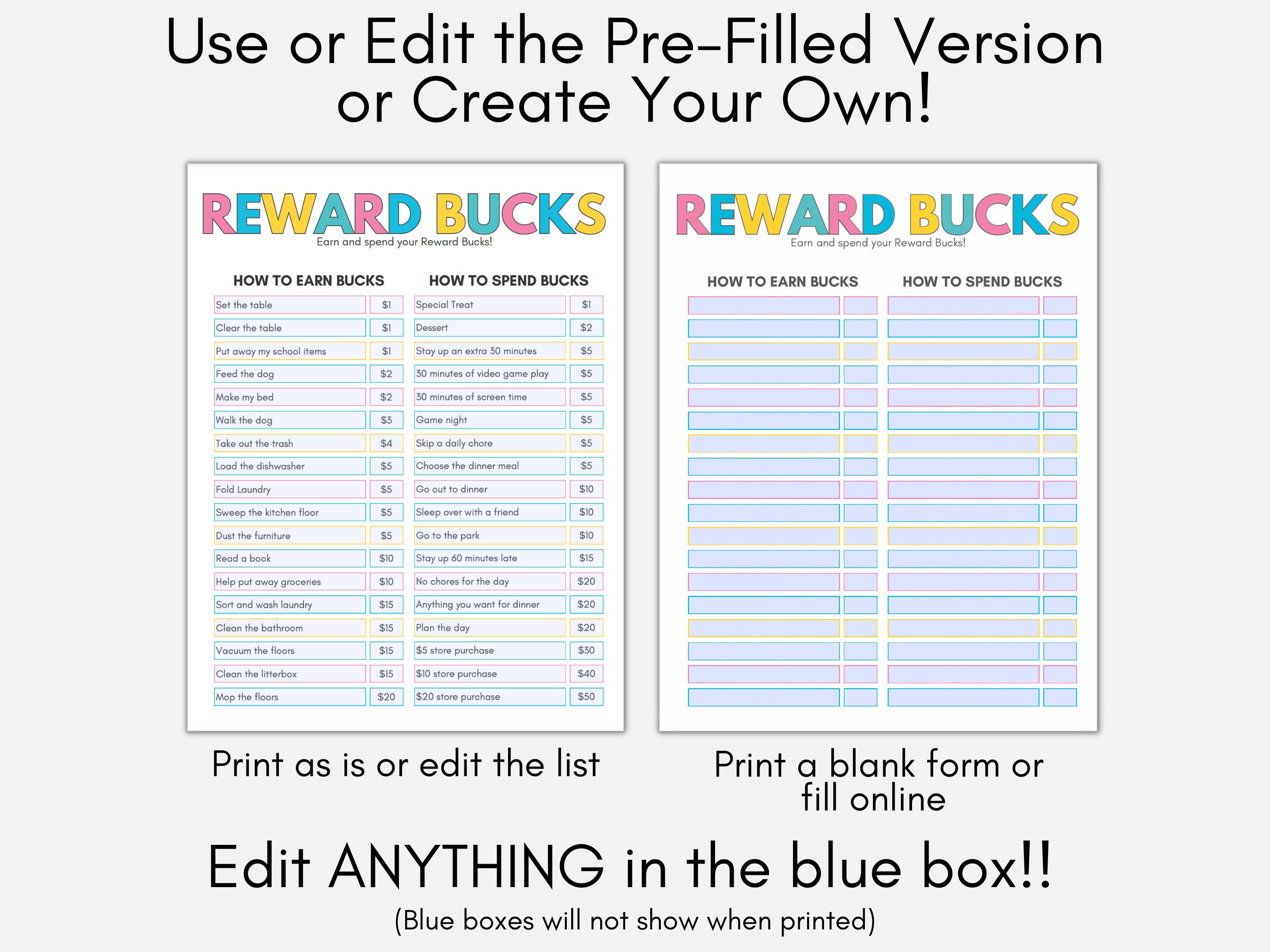 Editable Reward Bucks Printable, Chore Bucks, Printable Mom Bucks ...