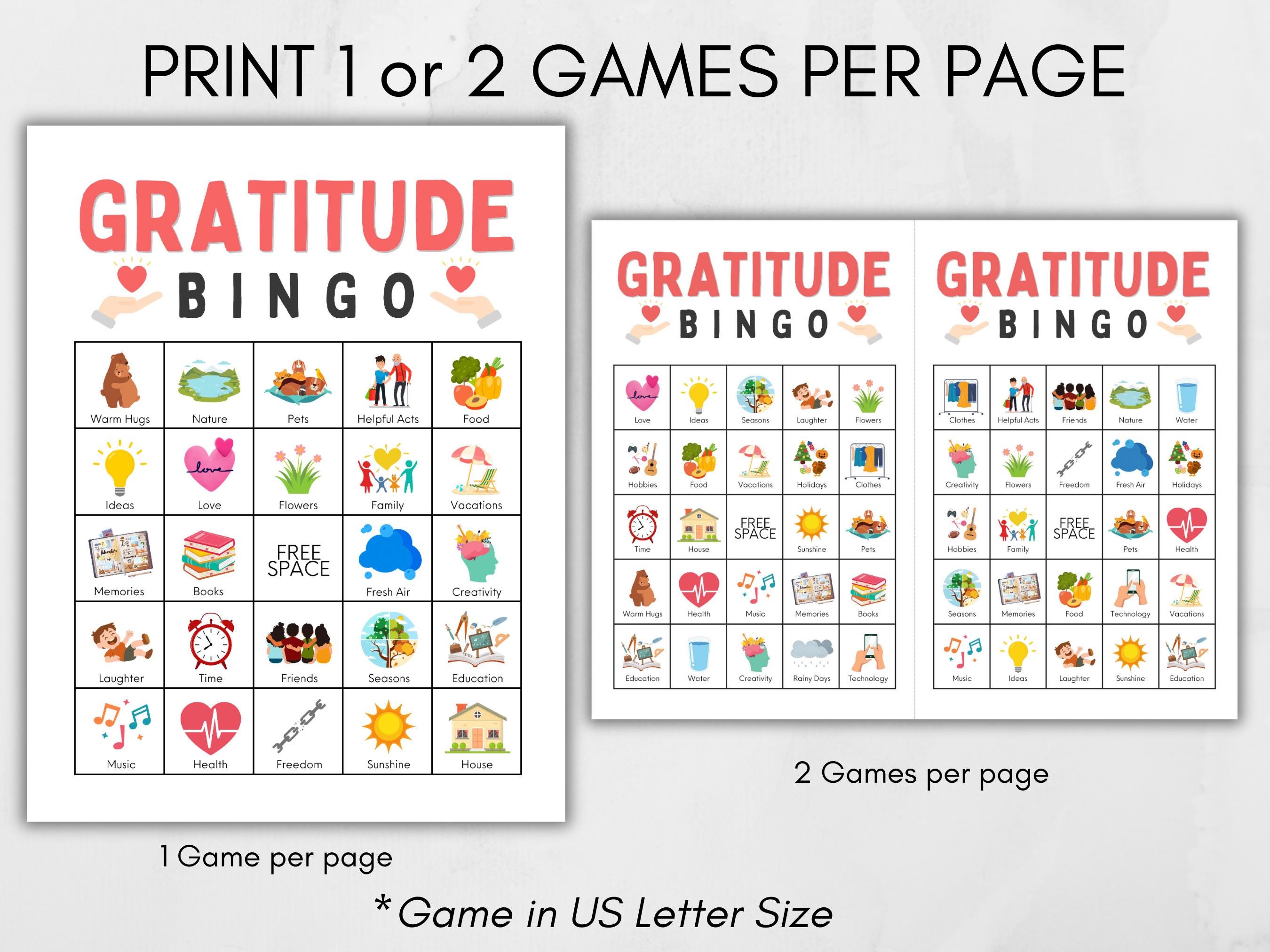 Gratitude Bingo, Thankful Bingo Cards, Counseling Bingo Game, Mental ...