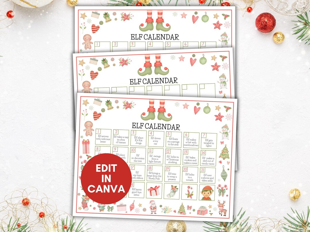 Elf Calendar, Elf Activity Ideas, Elf Planner, Editable Elf Ideas ...