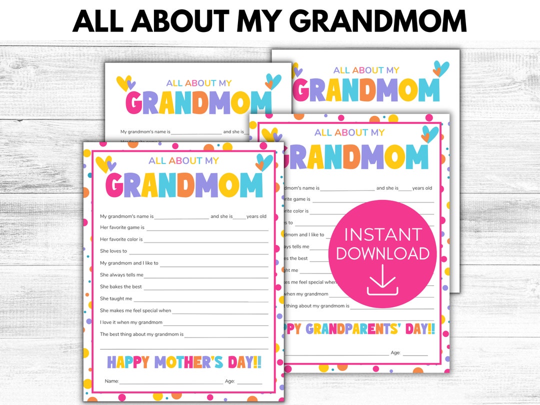 All About My Grandmom Printable, Grandma Mother's Day Gift, All About ...